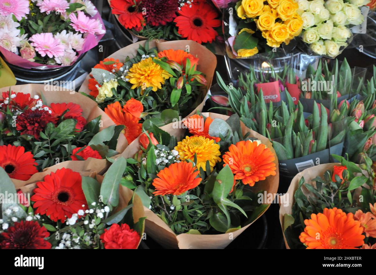 Copenhagen/Denmark./11 March 2022/.Various flowers bouquests display ...