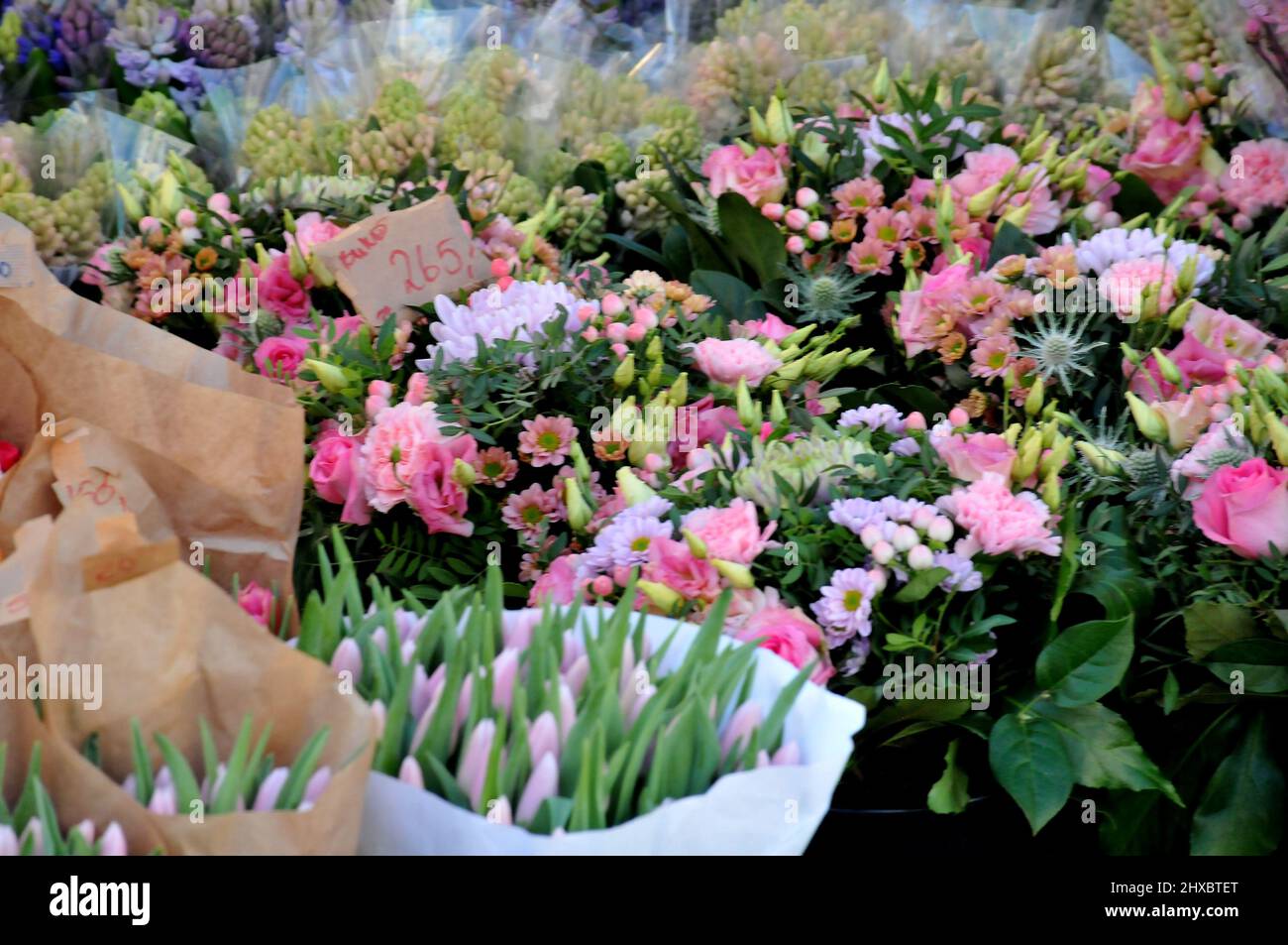 Copenhagen/Denmark./11 March 2022/.Various flowers bouquests display ...