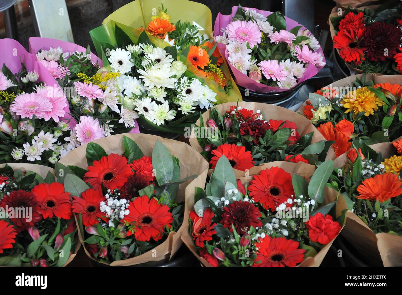 Copenhagen/Denmark./11 March 2022/.Various flowers bouquests display ...