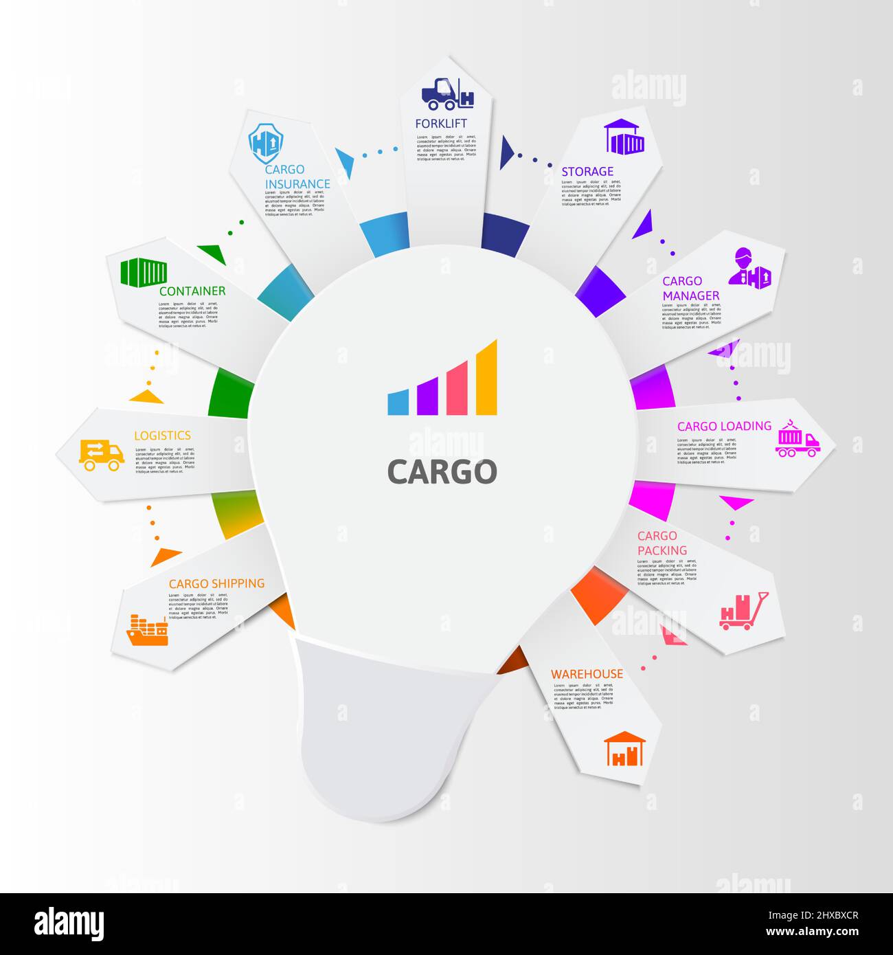 Infographic Cargo template. Icons in different colors. Include Cargo ...