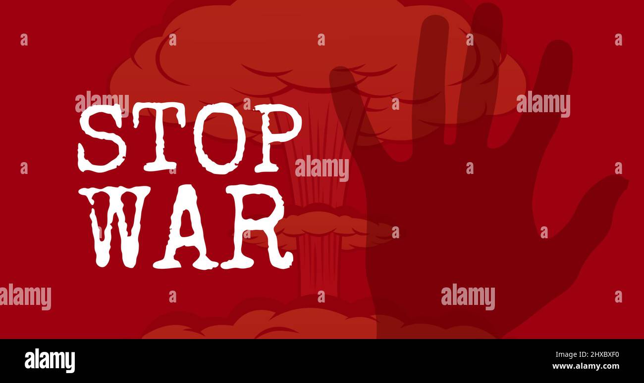Image of stop war text and hand on red background Stock Photo - Alamy