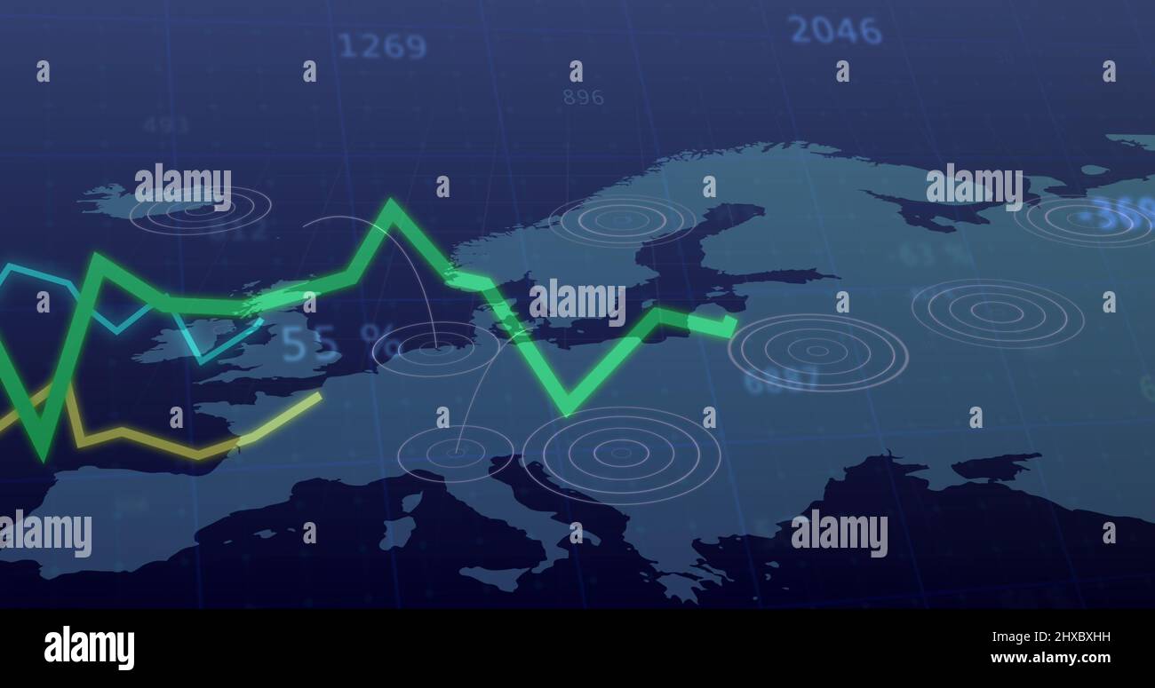 Image of data processing over world map Stock Photo - Alamy