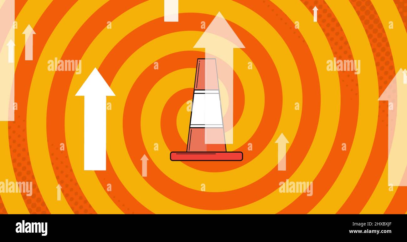 Image of arrows and road cone over spiral background Stock Photo - Alamy