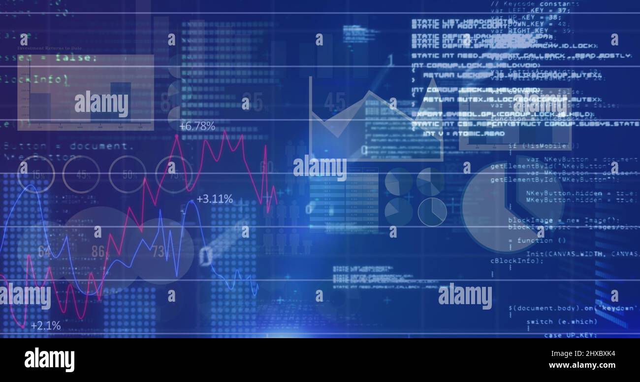 Image of data processing on blue background Stock Photo - Alamy