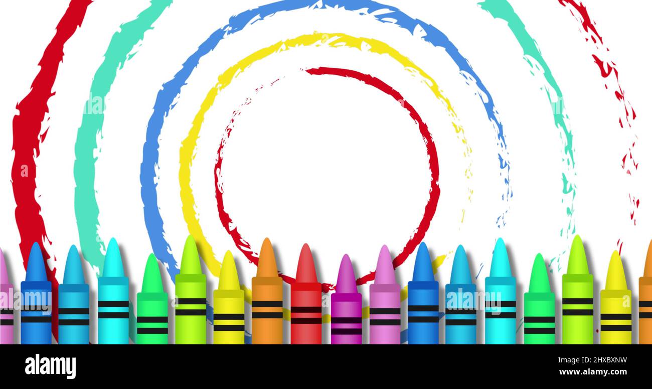 Image of colorful crayons and circles on white background Stock Photo ...
