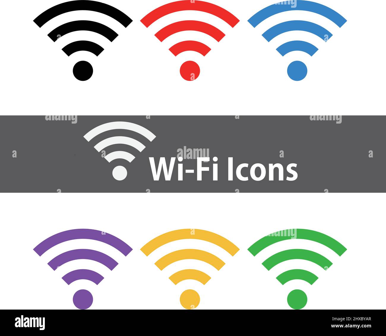 Colorful Wi-Fi icon sets . (Black・Red・Blue・Purple・Yellow・Green) Vector ...