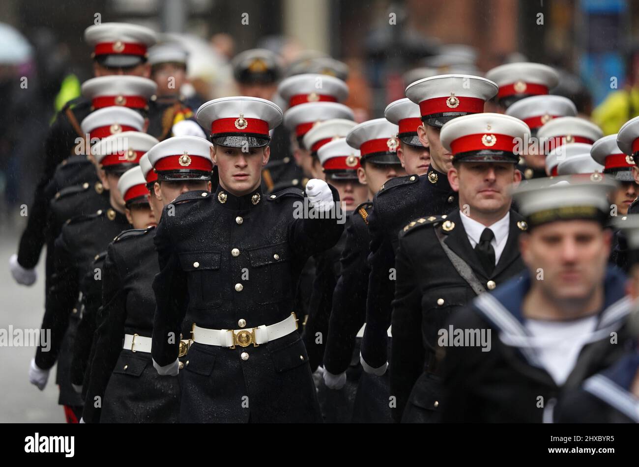 Members of the Royal Navy march through Portsmouth during a Royal Navy ...