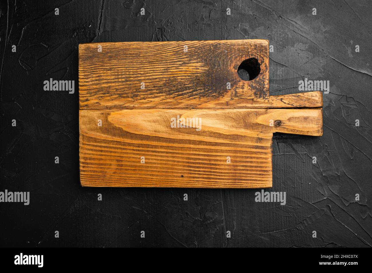 Rustic cutting board, top view flat lay , with copy space for text or ...