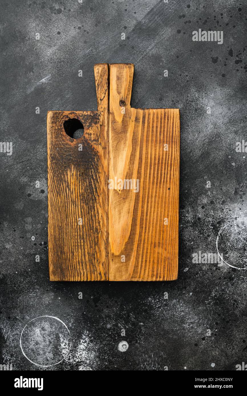 Rustic cutting board, top view flat lay , with copy space for text or ...