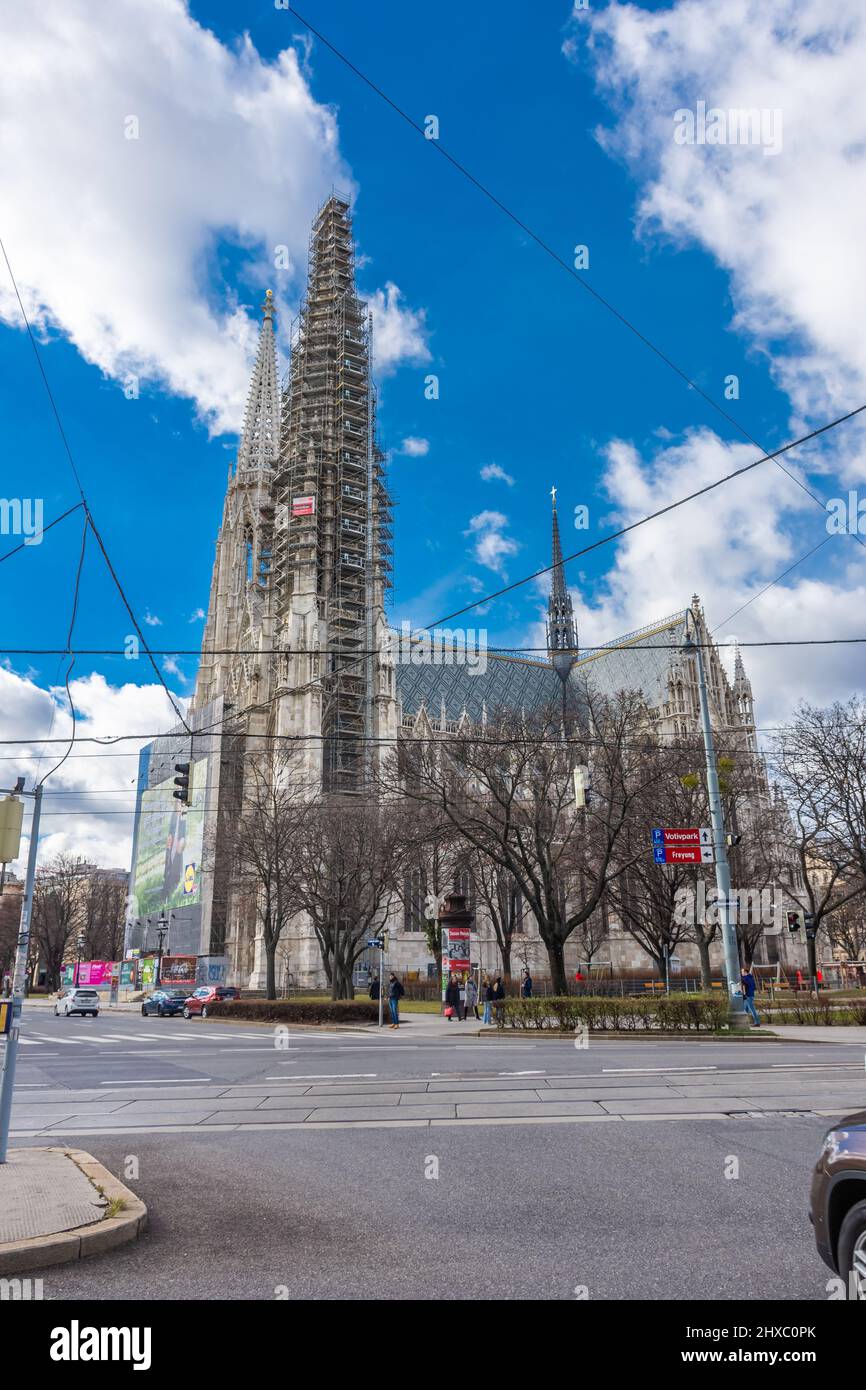VIENNA, AUSTRIA, 19 FEBRUARY 2022: The Votivkirken, Gothic church of ...