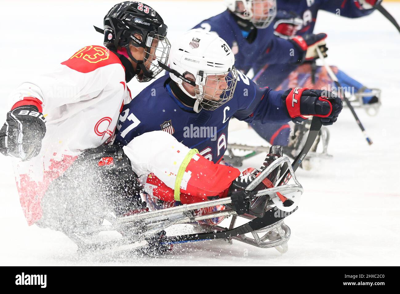 Beijing, China. 11th Mar, 2022. Cui Yutao (L) of China and Josh Pauls ...