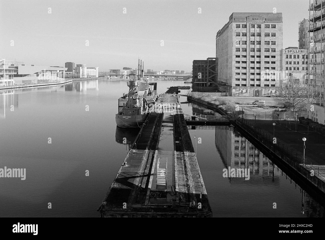Royal Victoria Dock, London Docklands UK, from Victoria Dock Bridge ...
