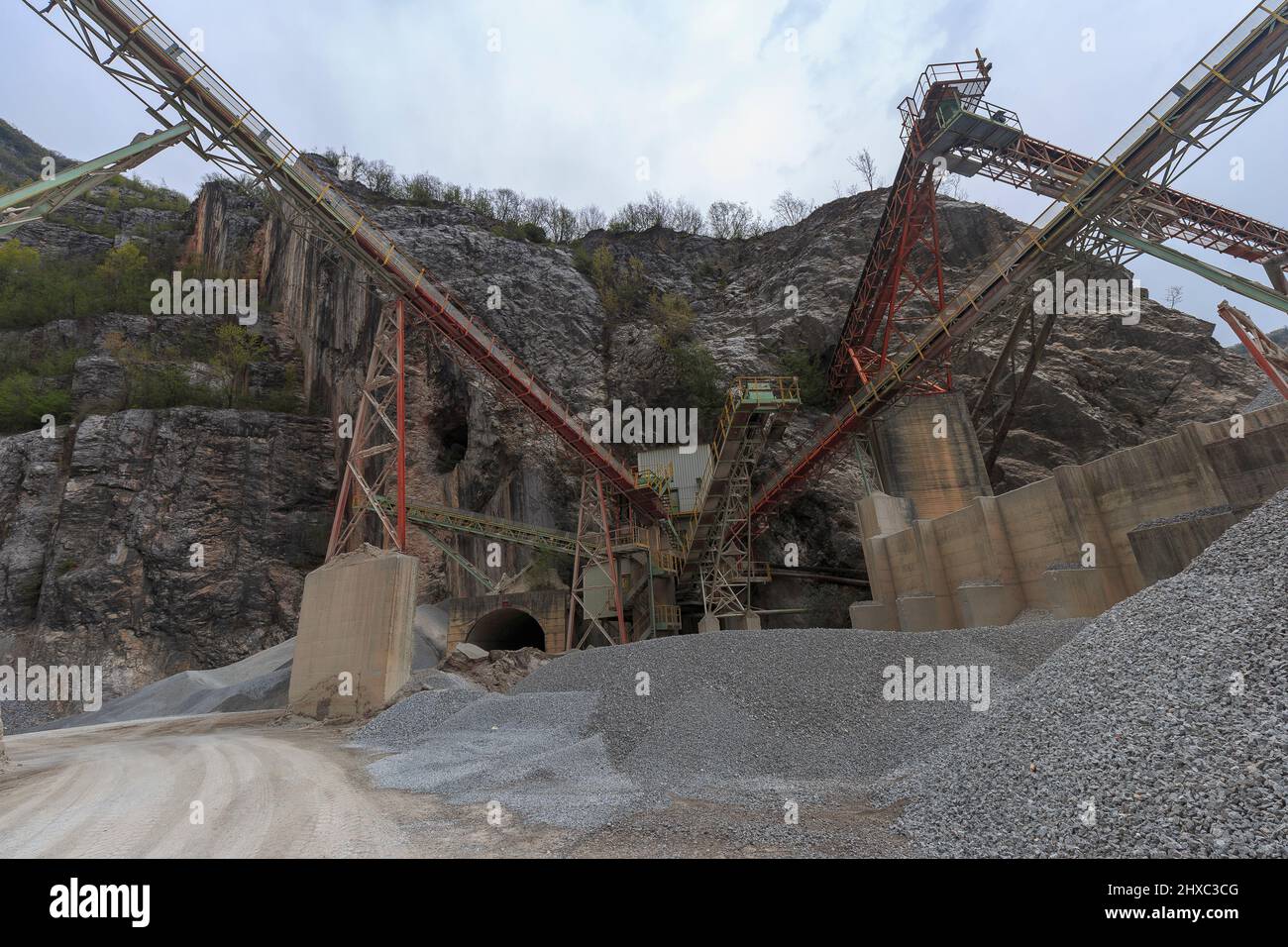 Inside a dark quarry mining plant, no people are visible Stock Photo ...