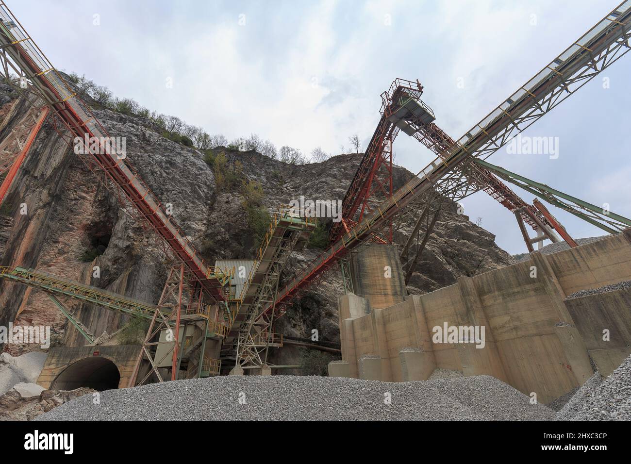 Inside a dark quarry mining plant, no people are visible Stock Photo ...