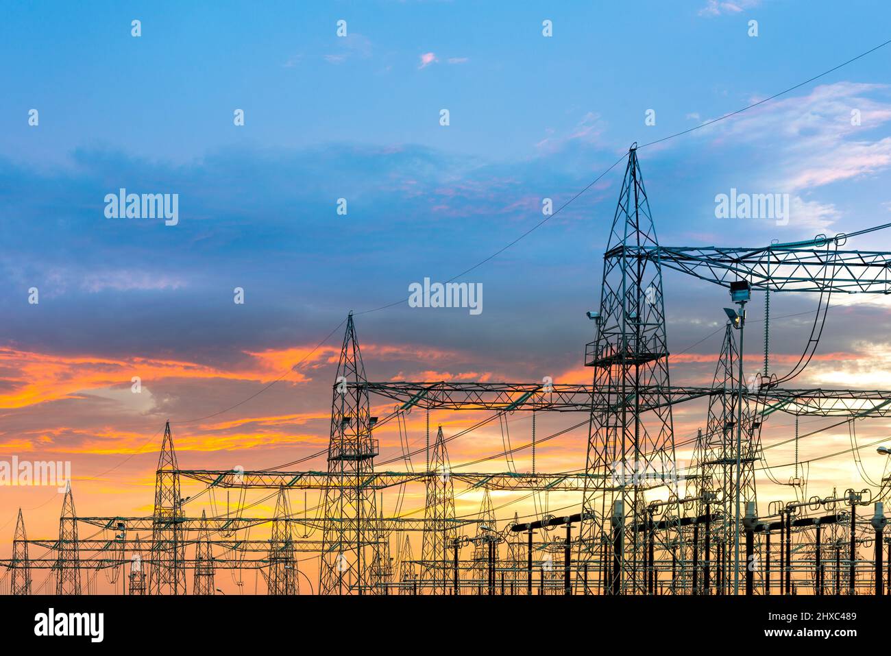Electric substation at sunset Stock Photo - Alamy