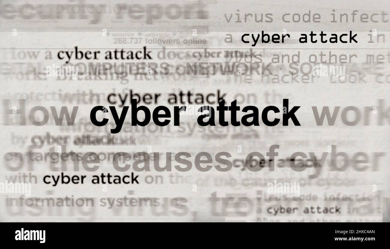 Headline news across international media with cyber attack, hacking and ...