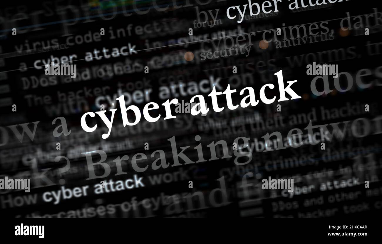 Headline news across international media with cyber attack, hacking and ...