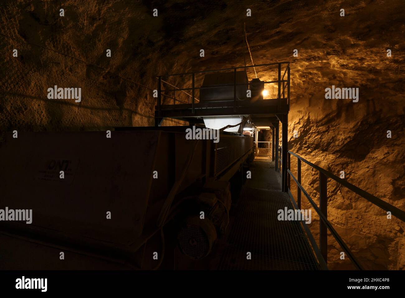 Inside a dark quarry mining plant, no people are visible Stock Photo ...