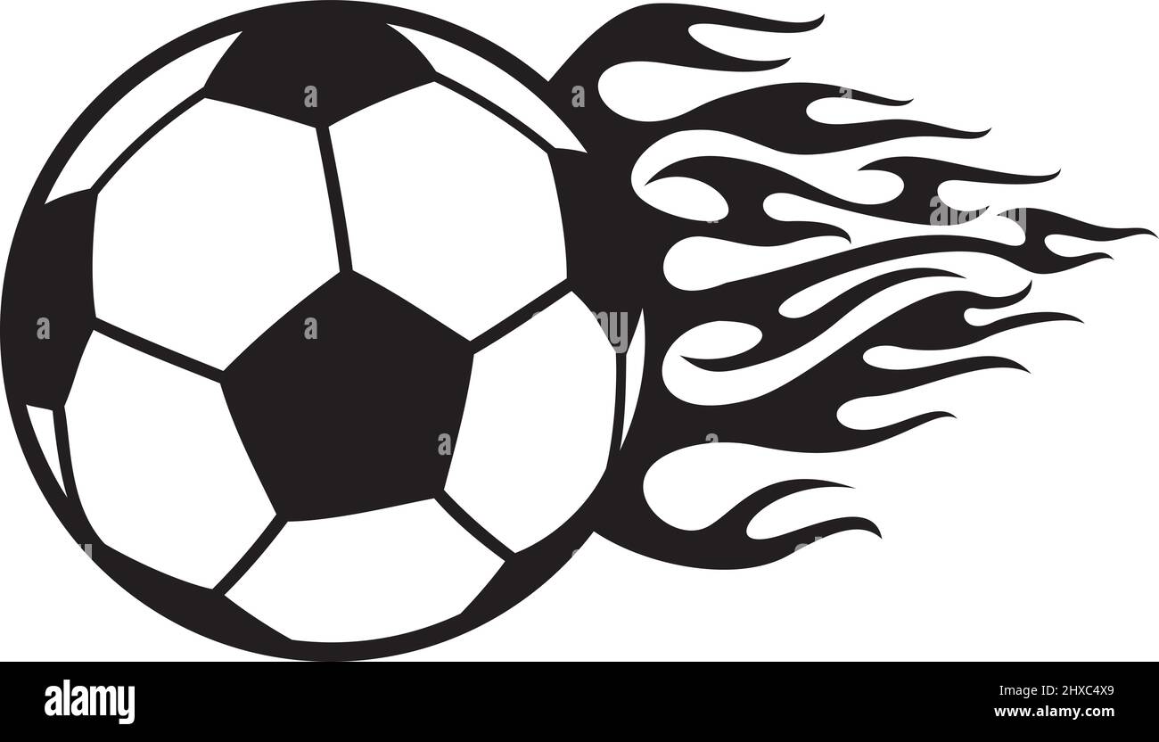 Flaming football (soccer) ball black and white. Vector illustration ...