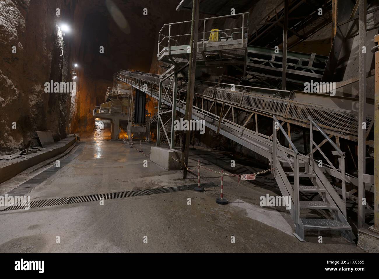 Inside a dark quarry mining plant, no people are visible Stock Photo ...