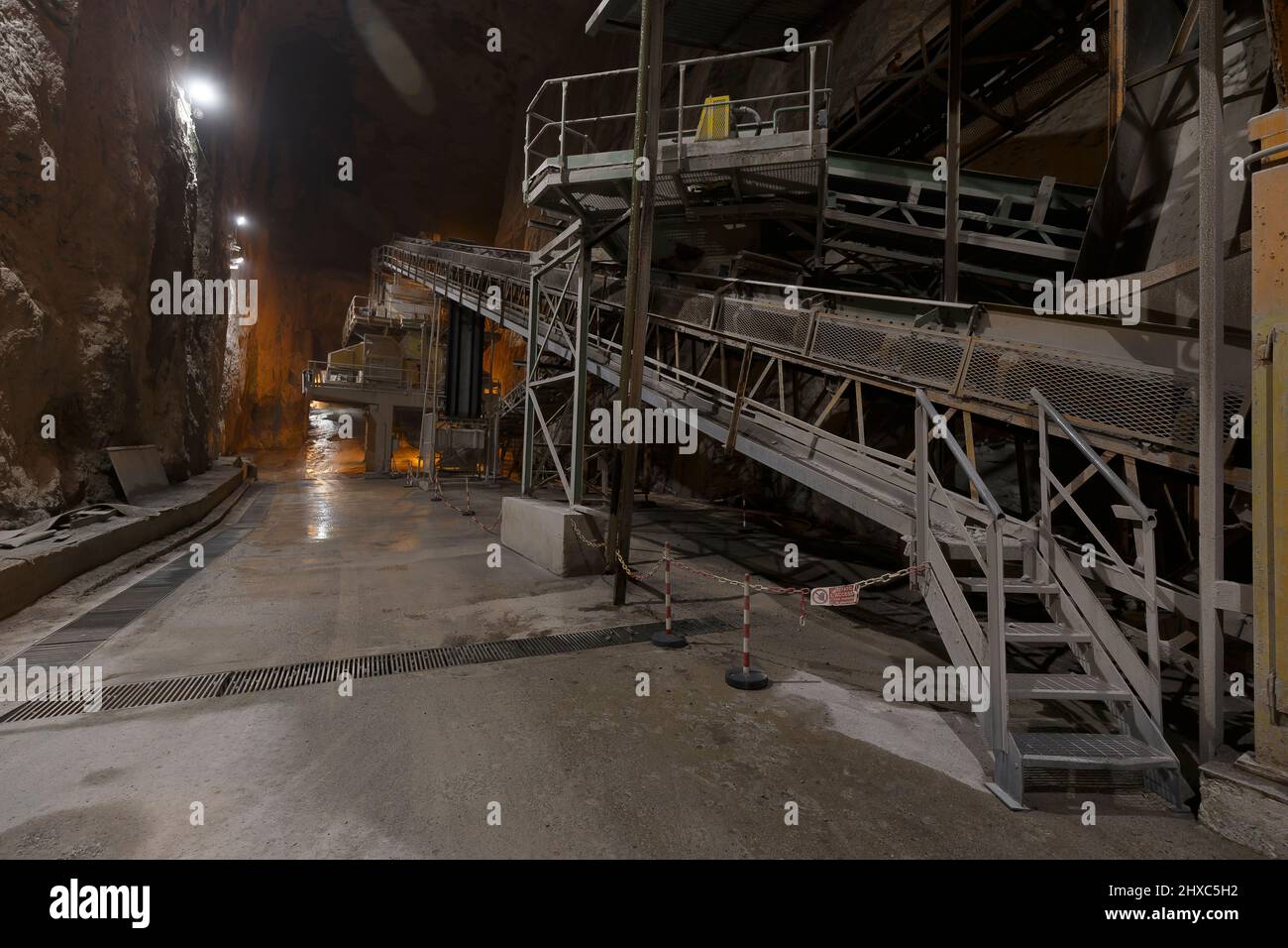 Inside a dark quarry mining plant, no people are visible Stock Photo ...