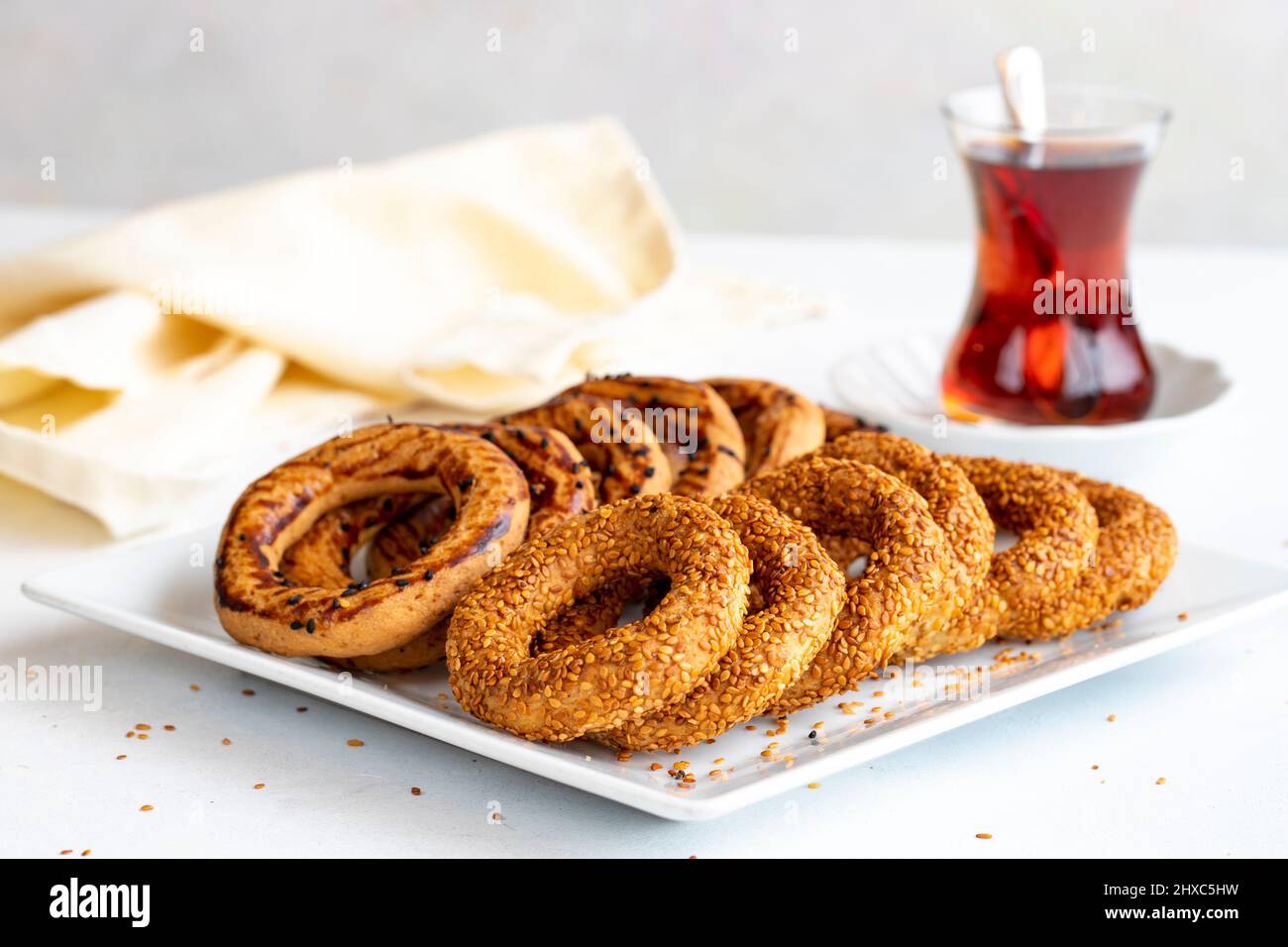 Traditional middle eastern sesame ring cookies called kandil simidi ...