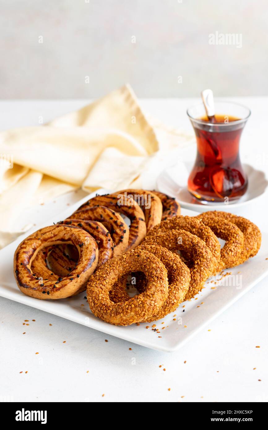 Traditional middle eastern sesame ring cookies called kandil simidi ...