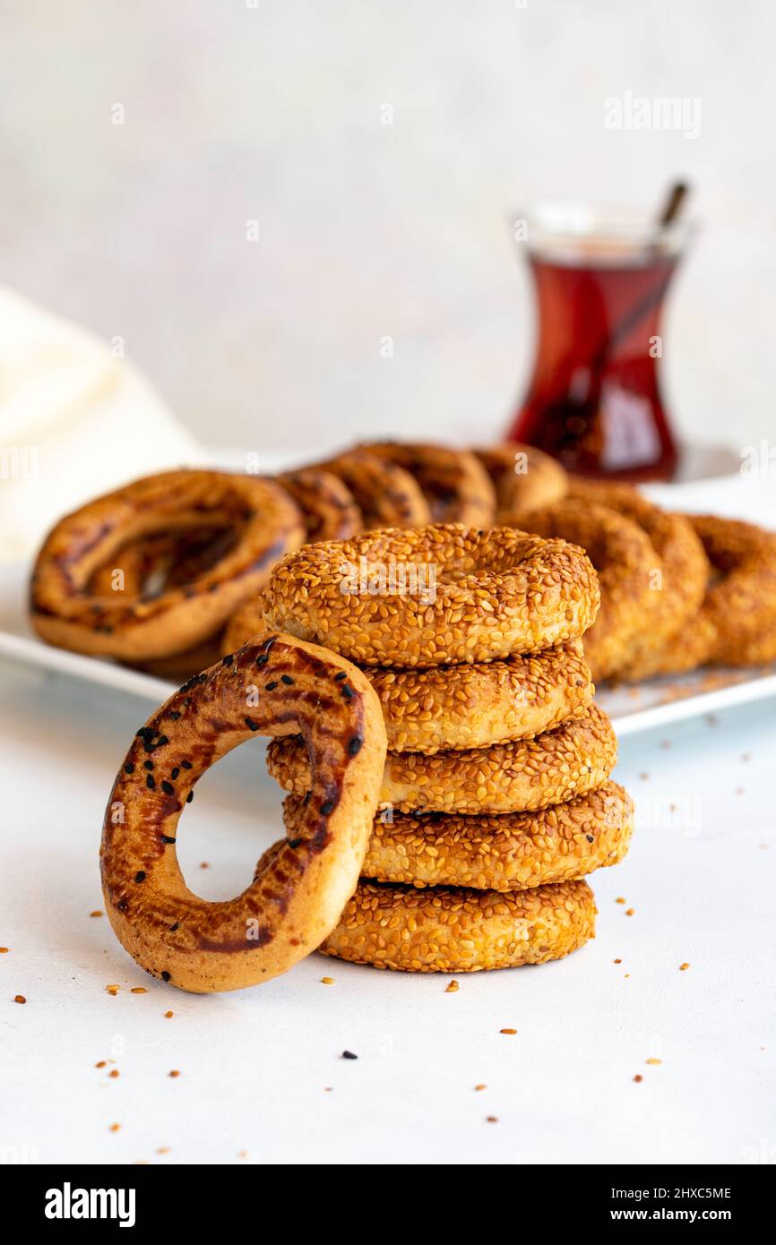 Traditional middle eastern sesame ring cookies called kandil simidi ...