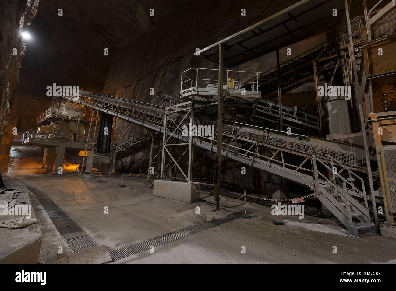 Inside a dark quarry mining plant, no people are visible Stock Photo ...