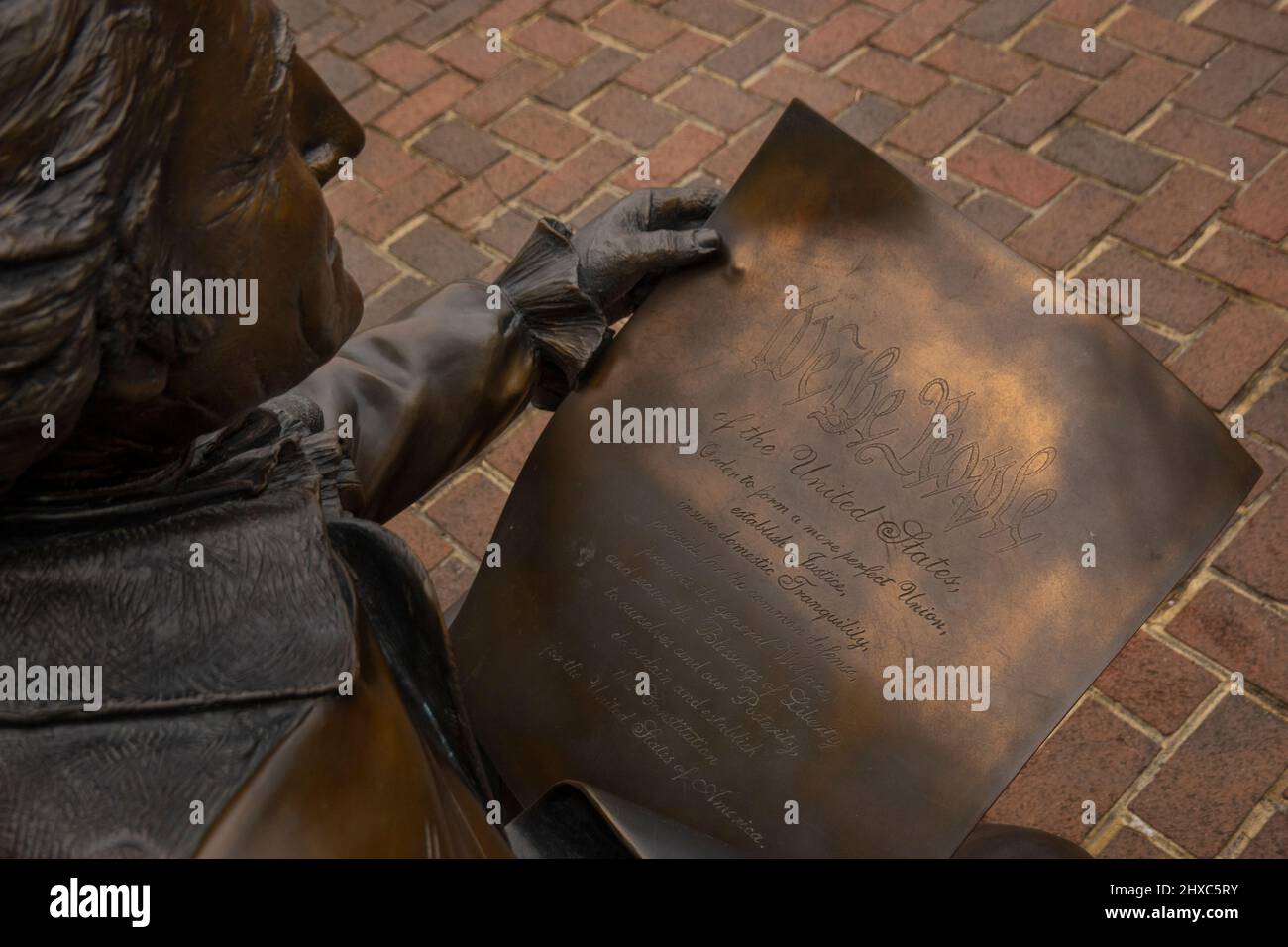 George Washington bronze sculpture sitting on bench in Smithfield ...