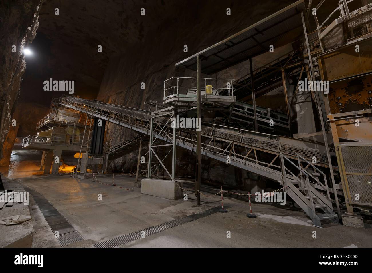 Inside a dark quarry mining plant, no people are visible Stock Photo ...