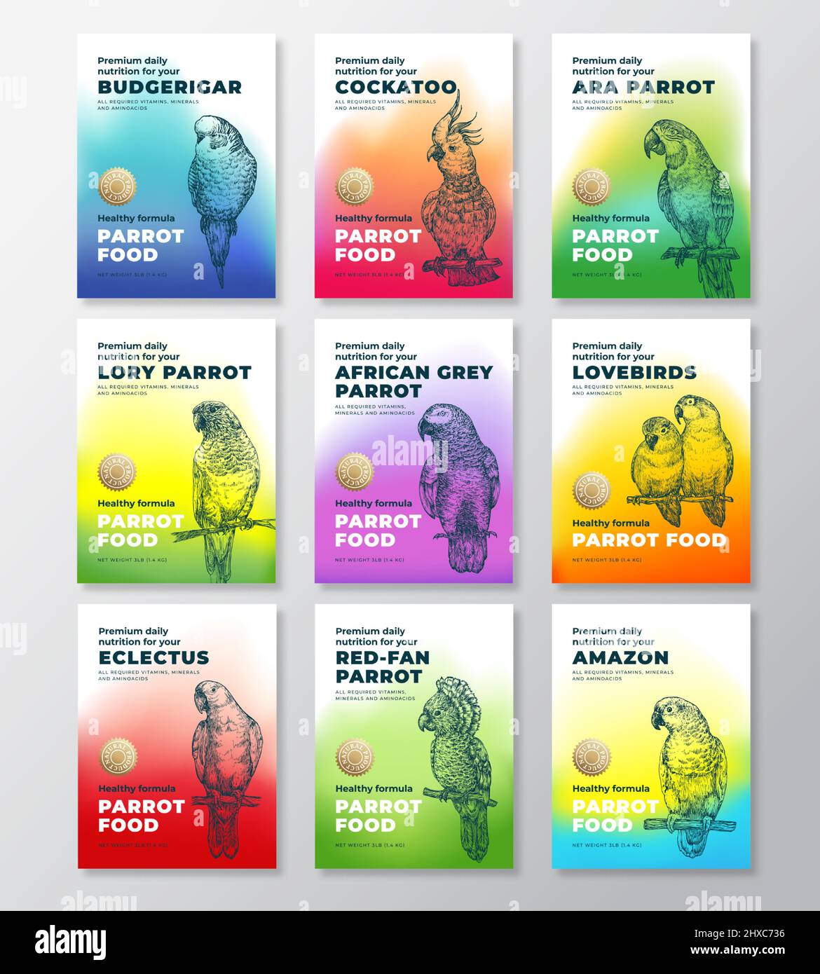 Pet Bird Food Product Label Templates Set. Abstract Vector Packaging ...