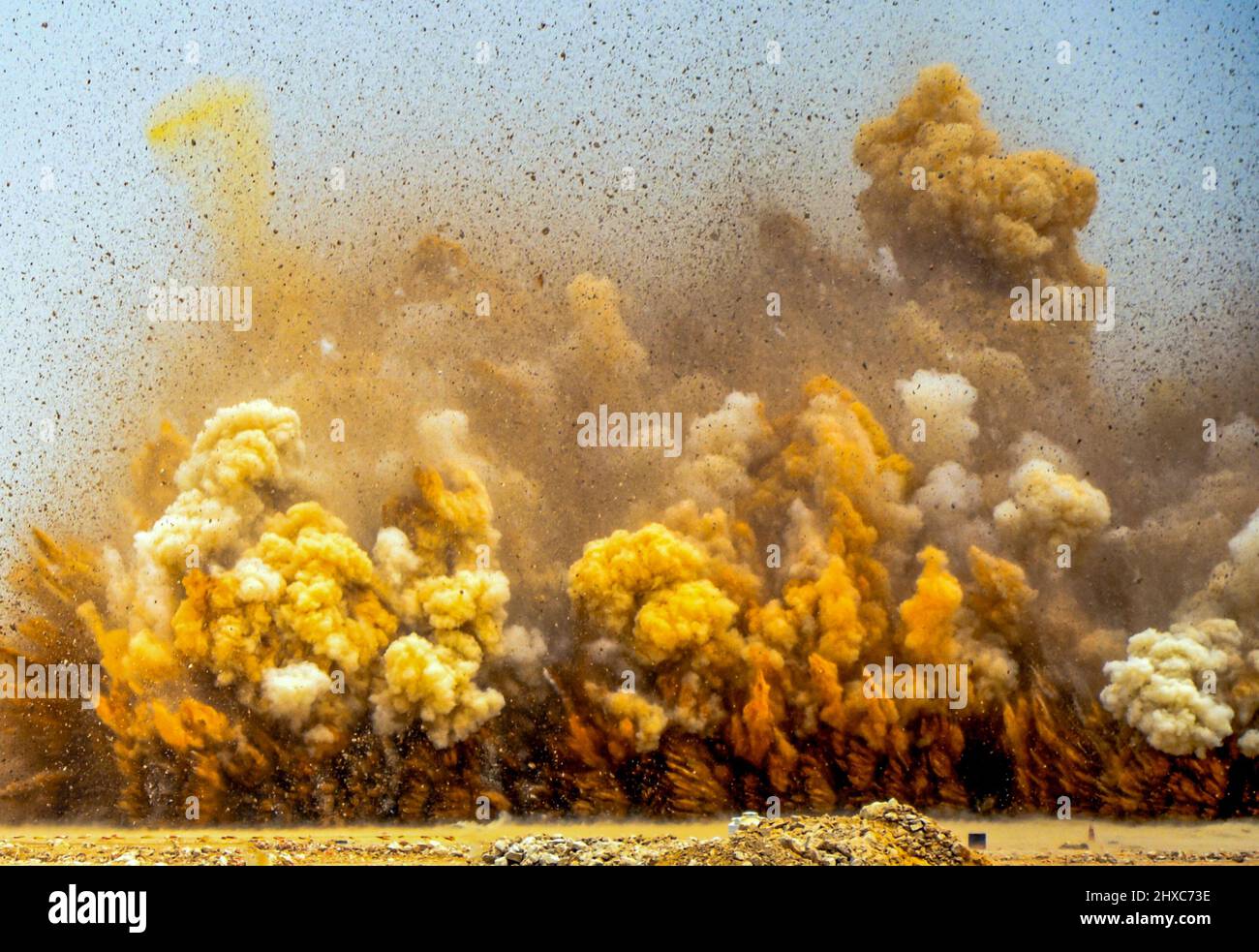 Large explosion during detonator blasting on the construction site ...