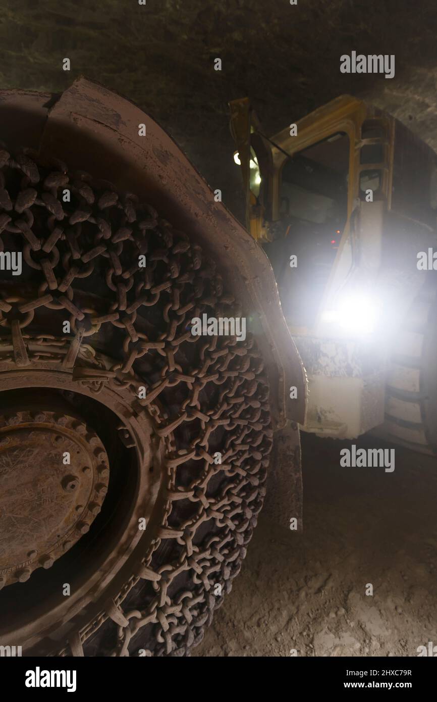 Inside a dark quarry mining plant, no people are visible Stock Photo ...