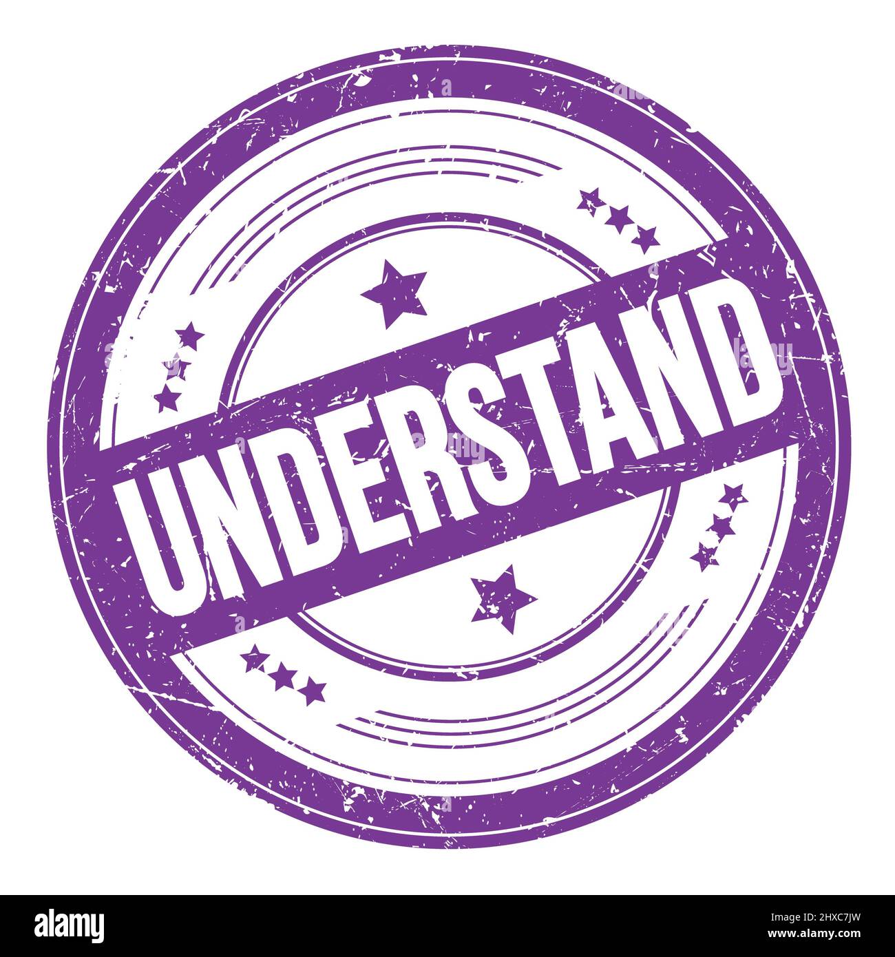 UNDERSTAND text on violet indigo round grungy texture stamp Stock Photo ...