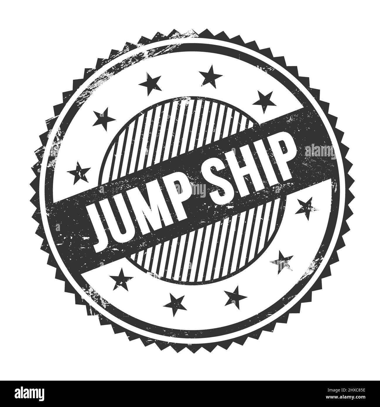 JUMP SHIP text written on black grungy zig zag borders round stamp ...