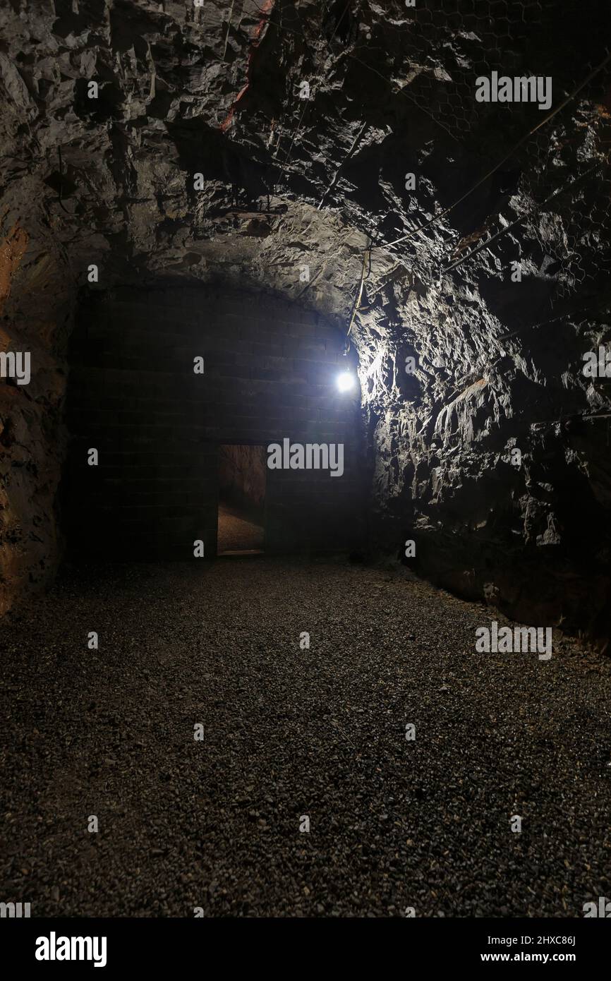 Inside a dark quarry mining plant, no people are visible Stock Photo ...