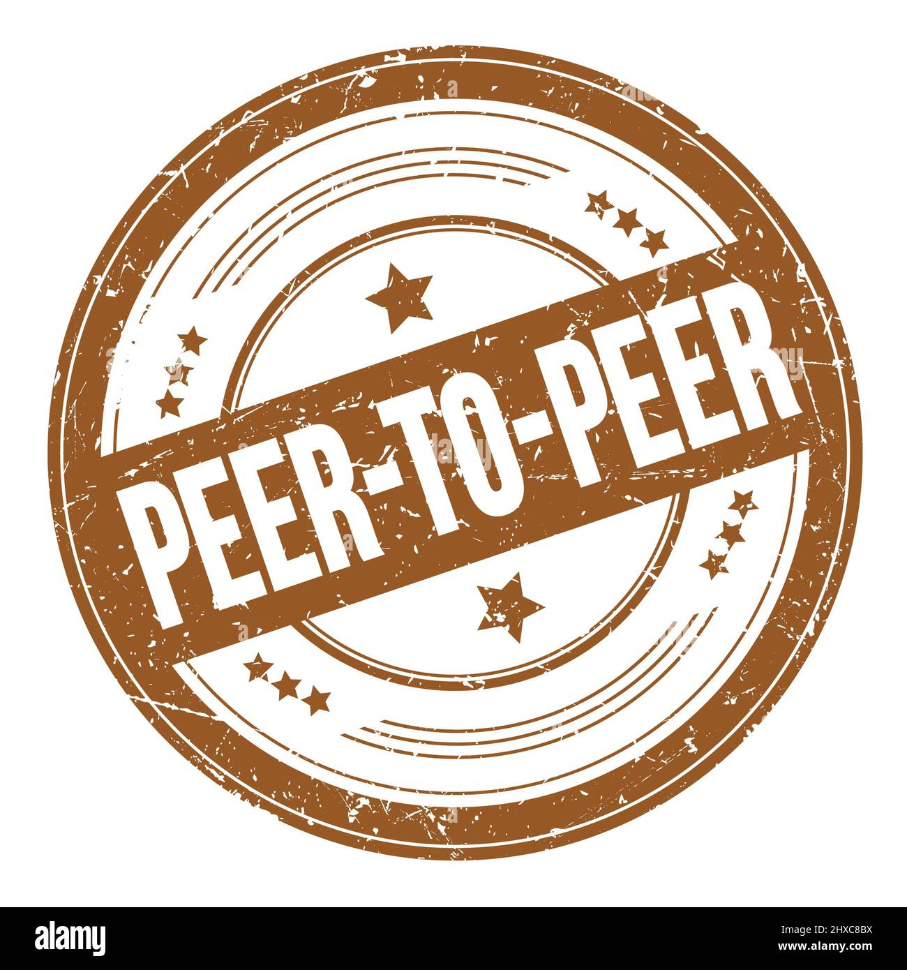 PEER-TO-PEER text on brown round grungy texture stamp Stock Photo - Alamy