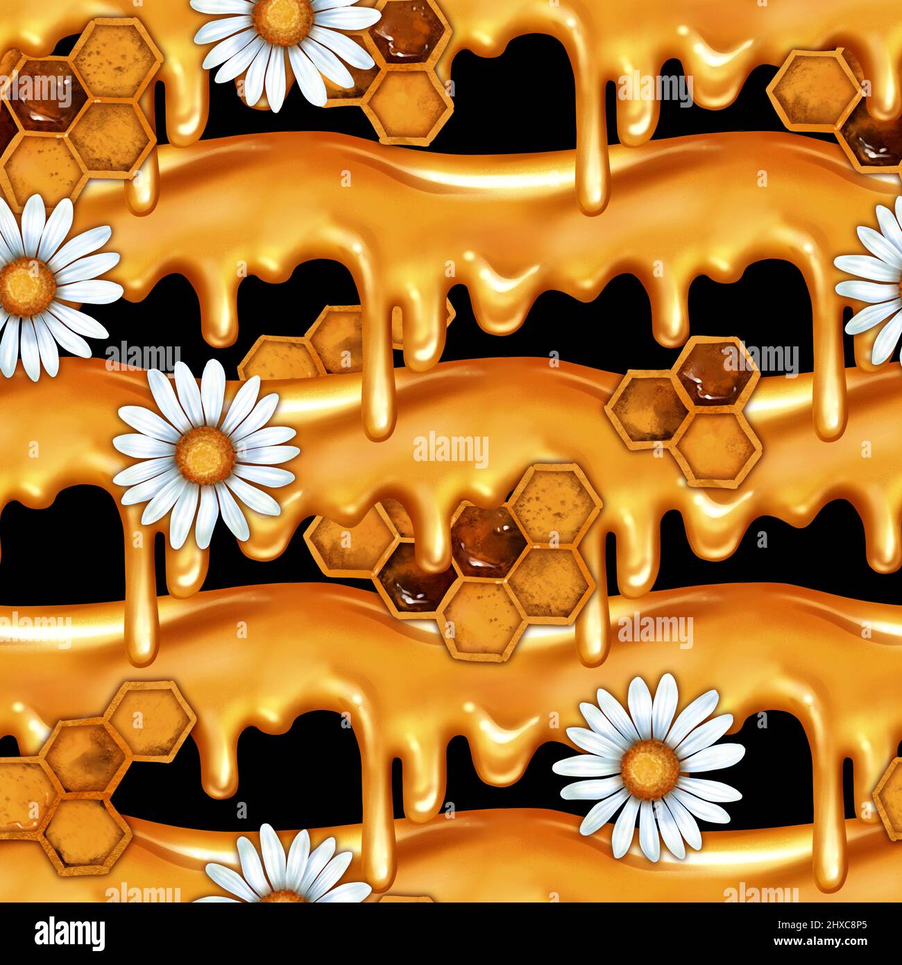Seamless dripping honey pattern and white chamomiles Stock Photo - Alamy