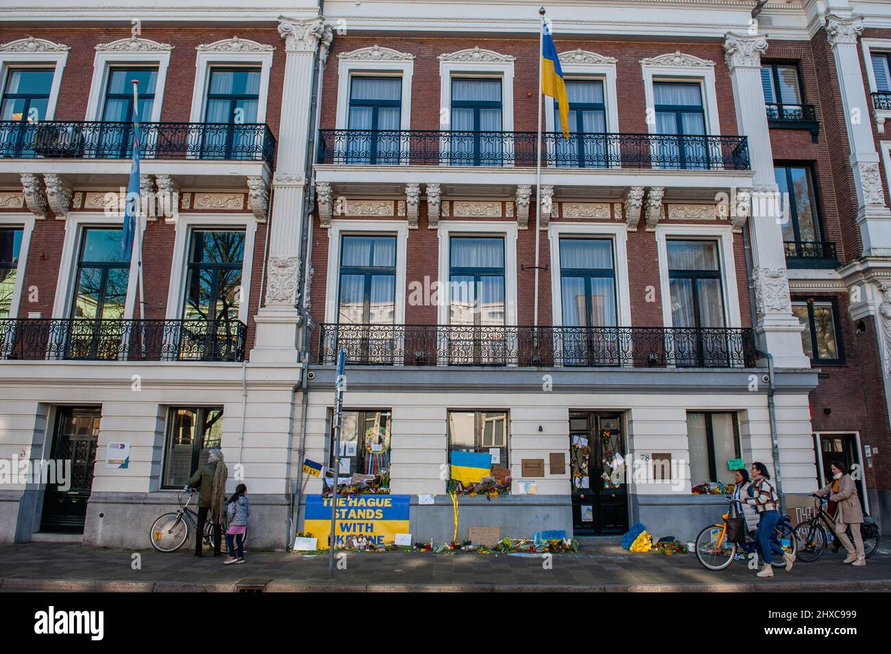 View of the Embassy of Ukraine in The Netherlands decorated with ...