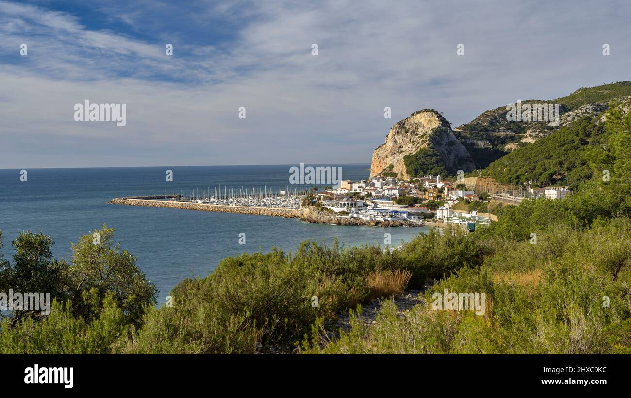 Garraf beach and town seen from the GR-92 trail in the Garraf massif ...