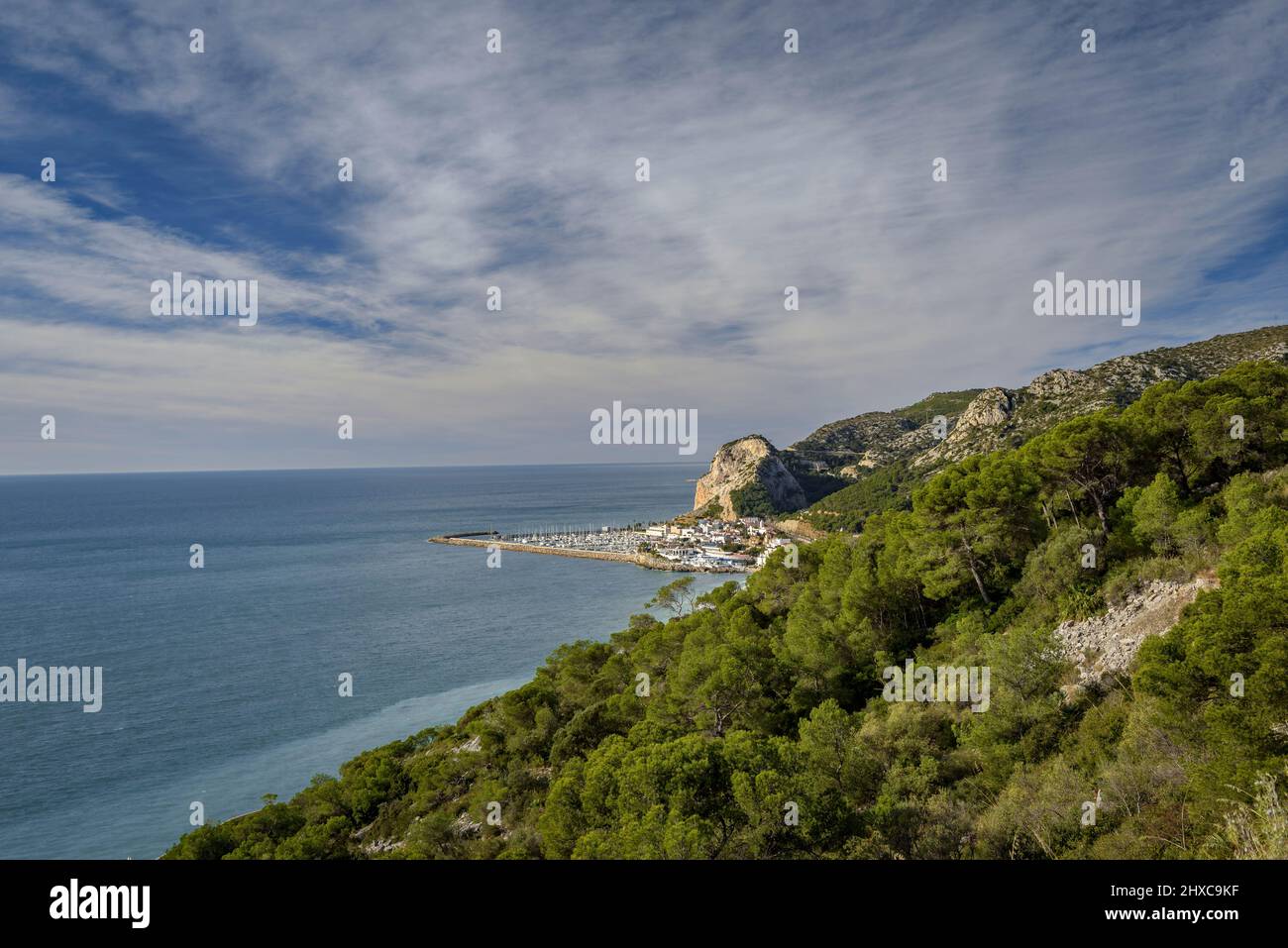 Garraf beach and town seen from the GR-92 trail in the Garraf massif ...