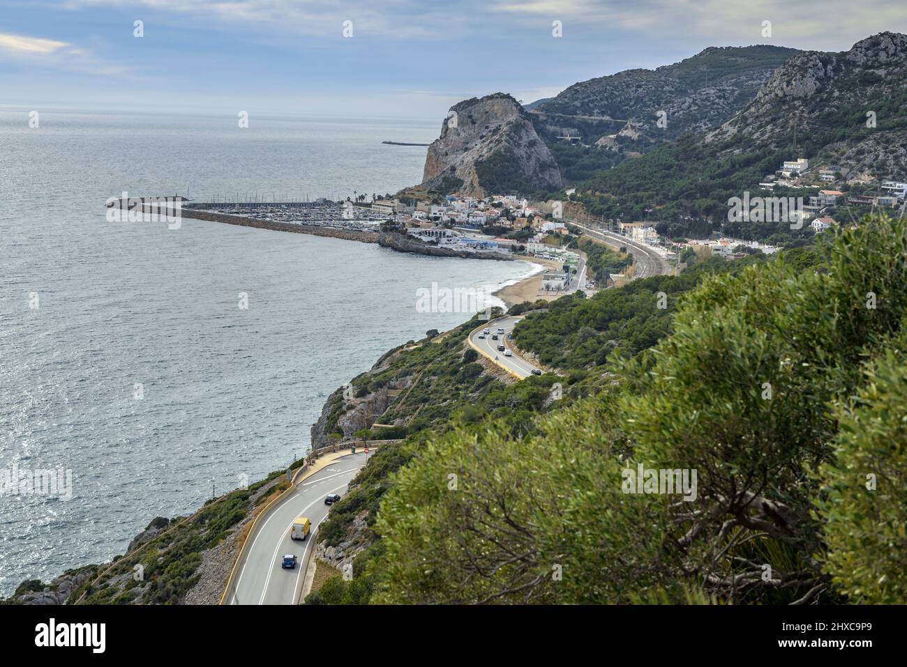 Garraf beach and town seen from the GR-92 trail in the Garraf massif ...