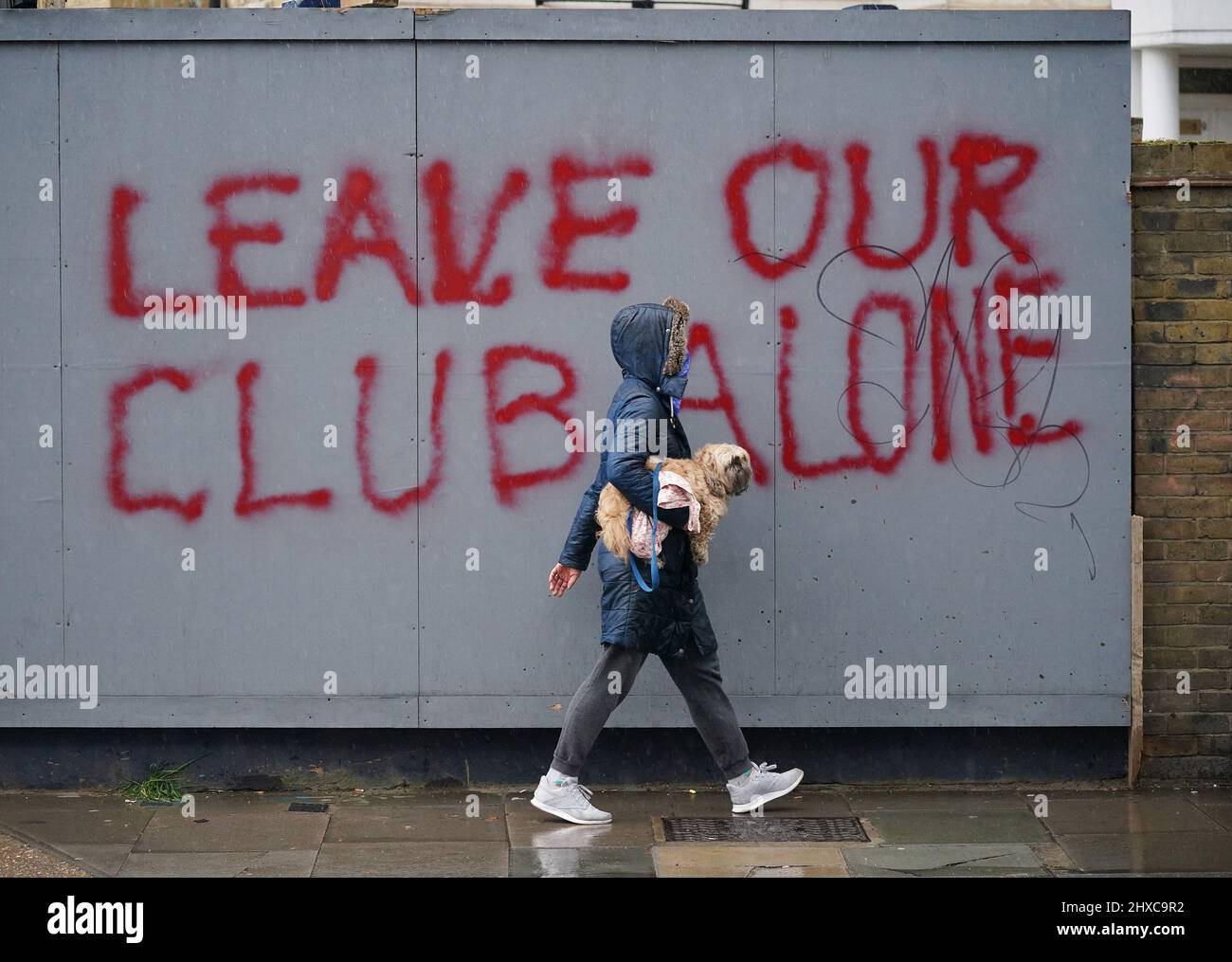 Graffiti in support of the football club near Stamford Bridge in London ...