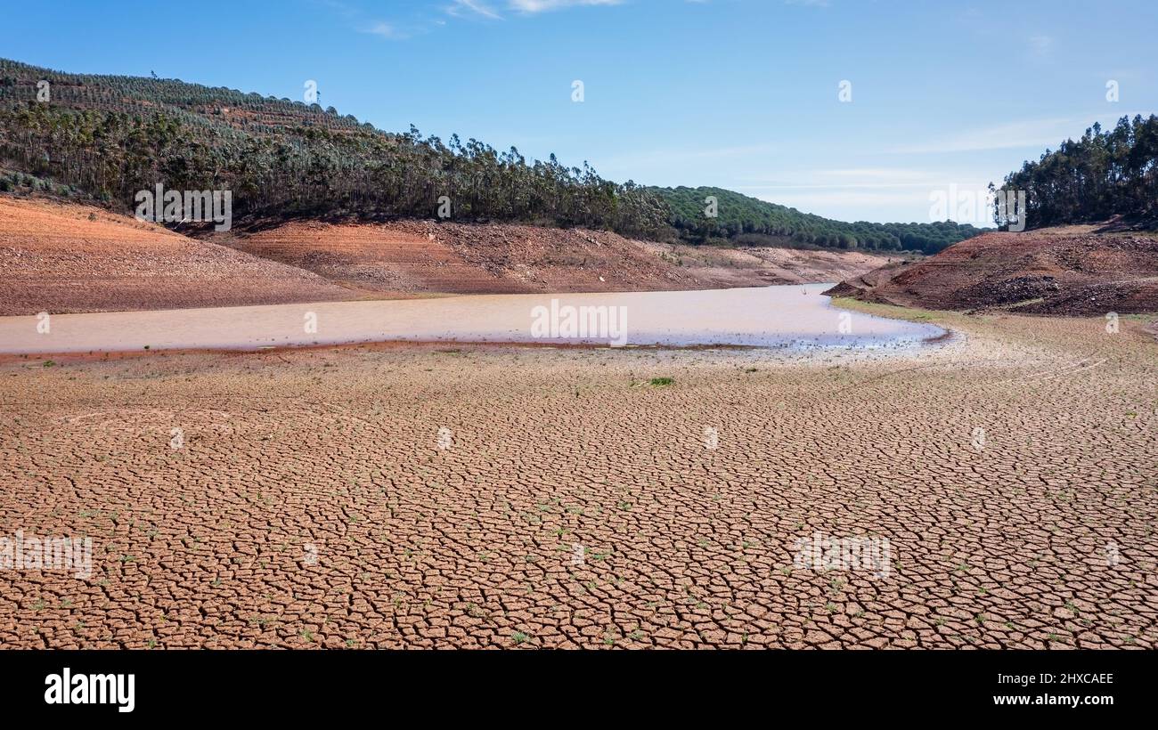 Landscape of low water and dry land in advance, severe drought in the ...