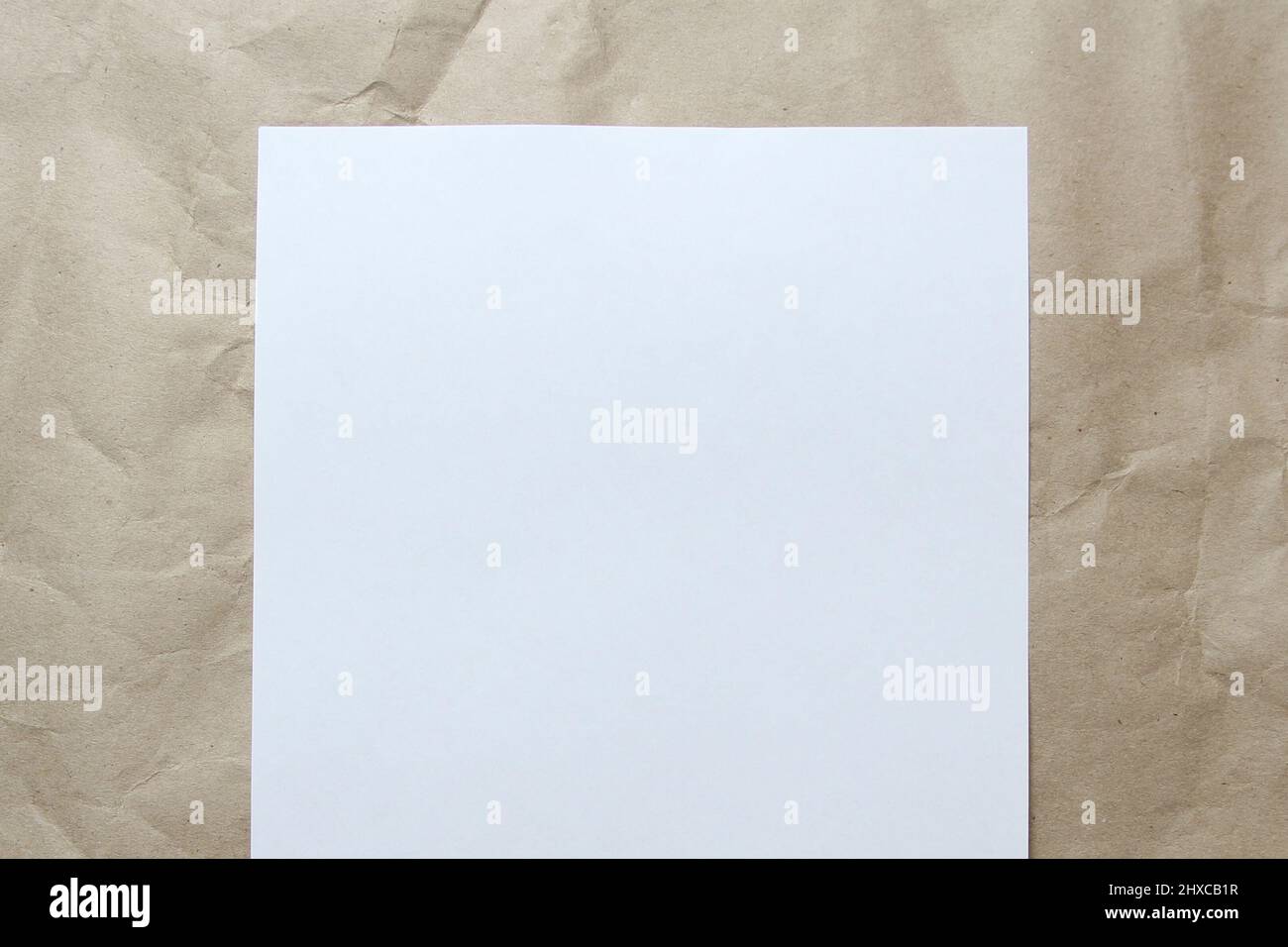 White empty sheet of A4 format on a beige craft paper. Concept of ...