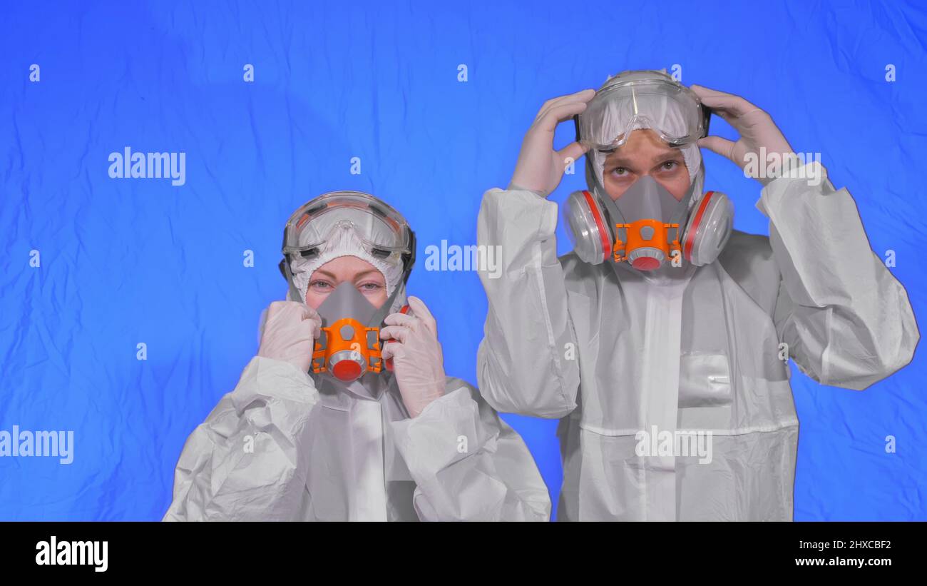 Doctor health worker in respirator. Slow motion. People portrait ...