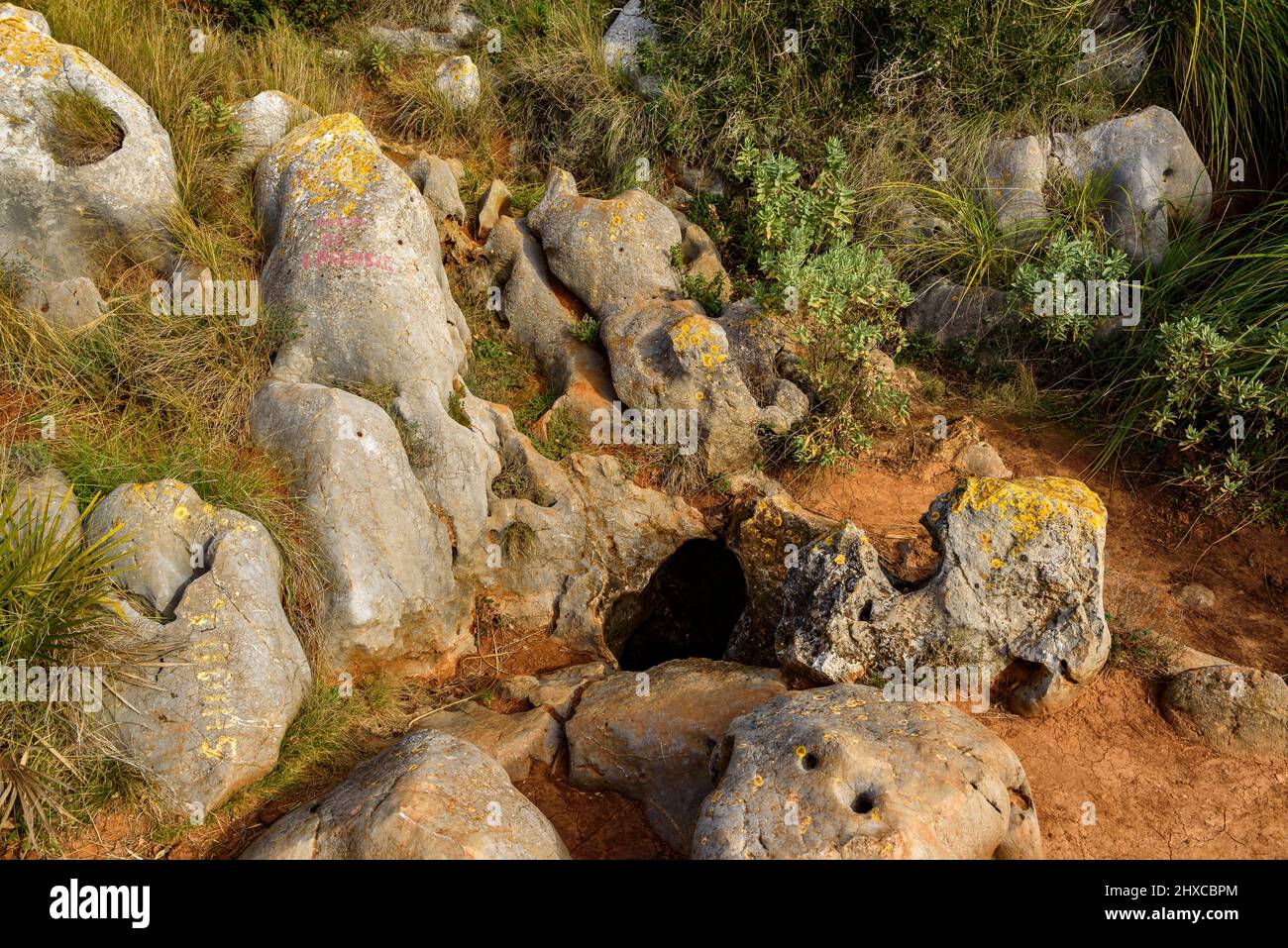 Pit cave of the Avenc de l'Asensio, 84 meters deep in the limestone ...