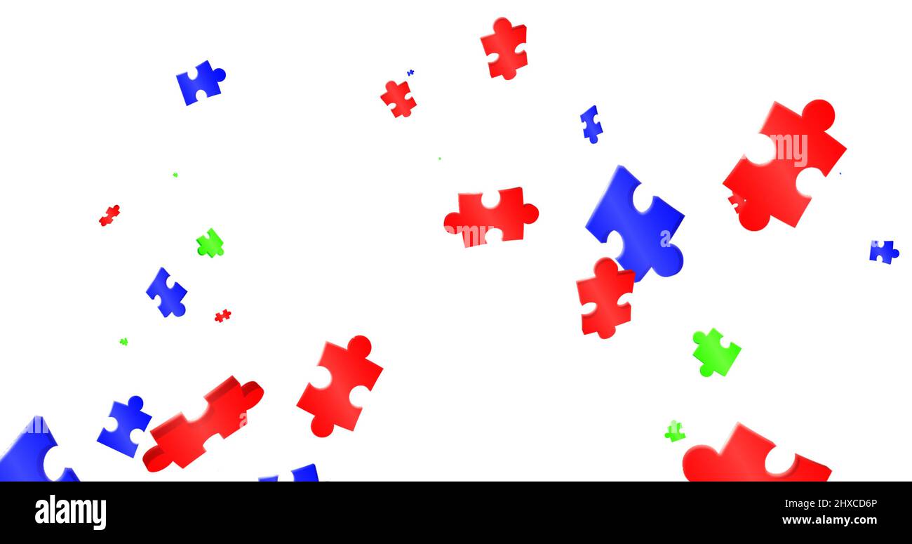 Image of colourful pieces of puzzle falling on white background Stock ...