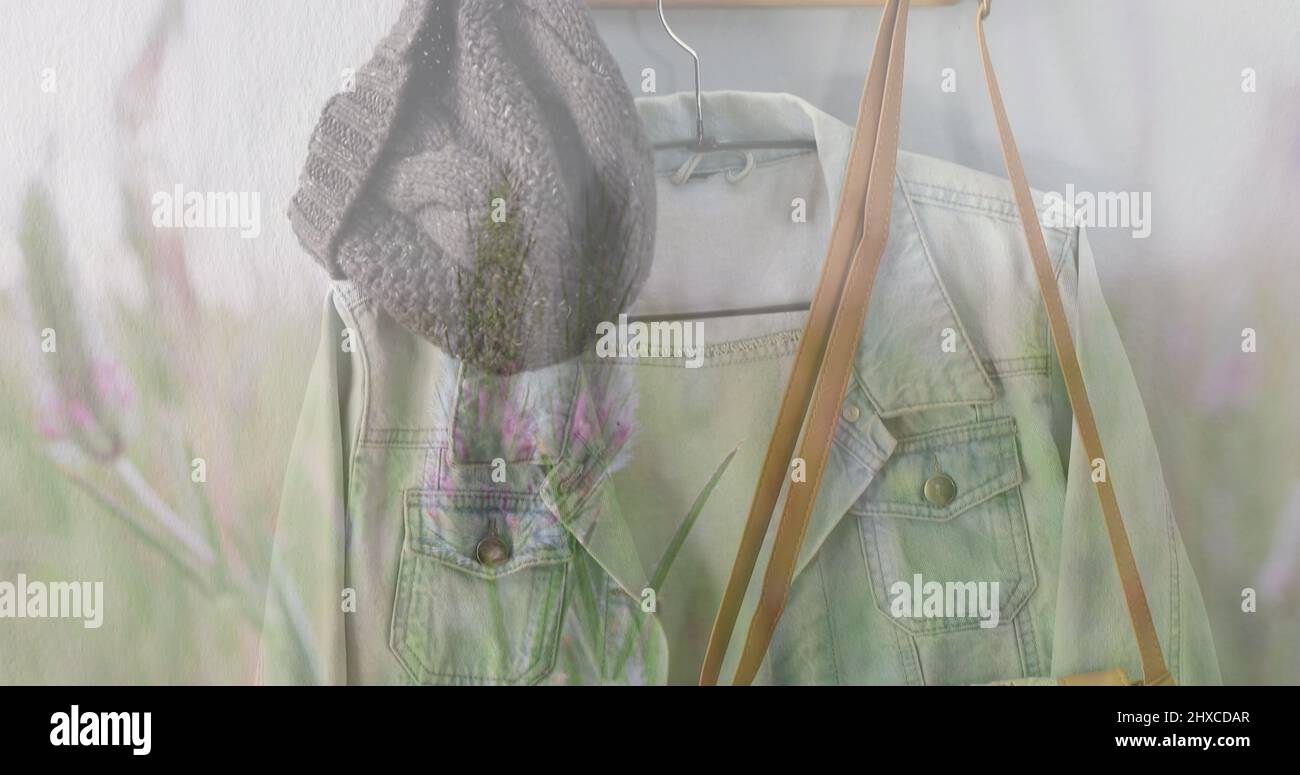 Image of grass and plants over hanging clothes Stock Photo - Alamy